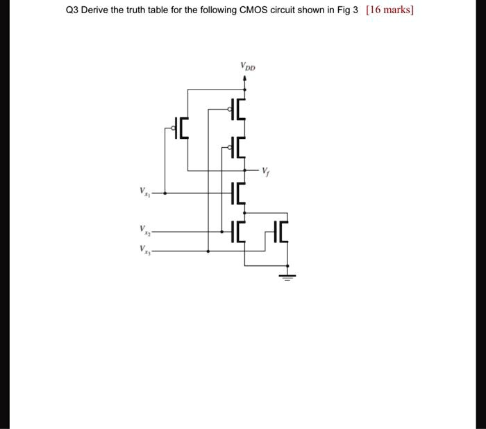 [GET ANSWER] Q3 Derive the truth table for the following CMOS circuit ...