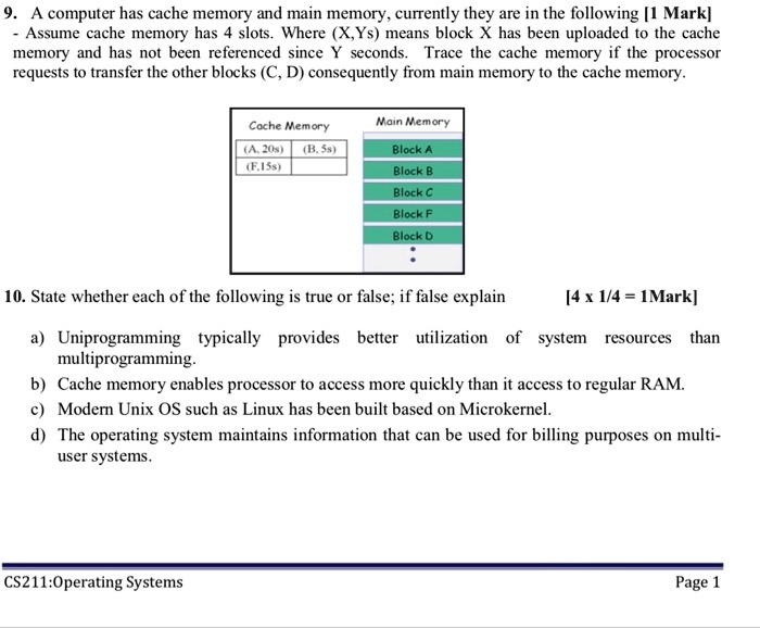 SOLVED: Operating system 9. A computer has cache memory and main memory ...