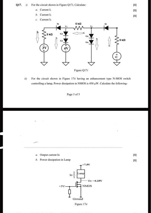 Q17. For the circuit shown in Figure Q17i, Calculate: a. Current I1 b. Current I2 c. Current I3 ...