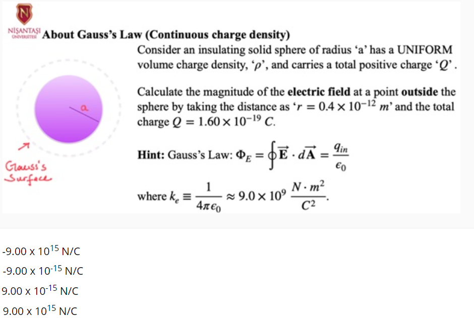 SOLVED: NISNNTASI About Gauss's Law (Continuous charge density) Consider an insulating solid ...