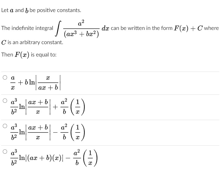 SOLVED:Let a and b be positive constants The indefinite integral dx can ...