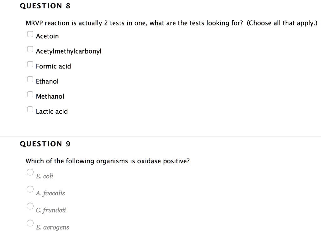 QUESTION 8 MRVP reaction is actually 2 tests in one, what are the tests ...