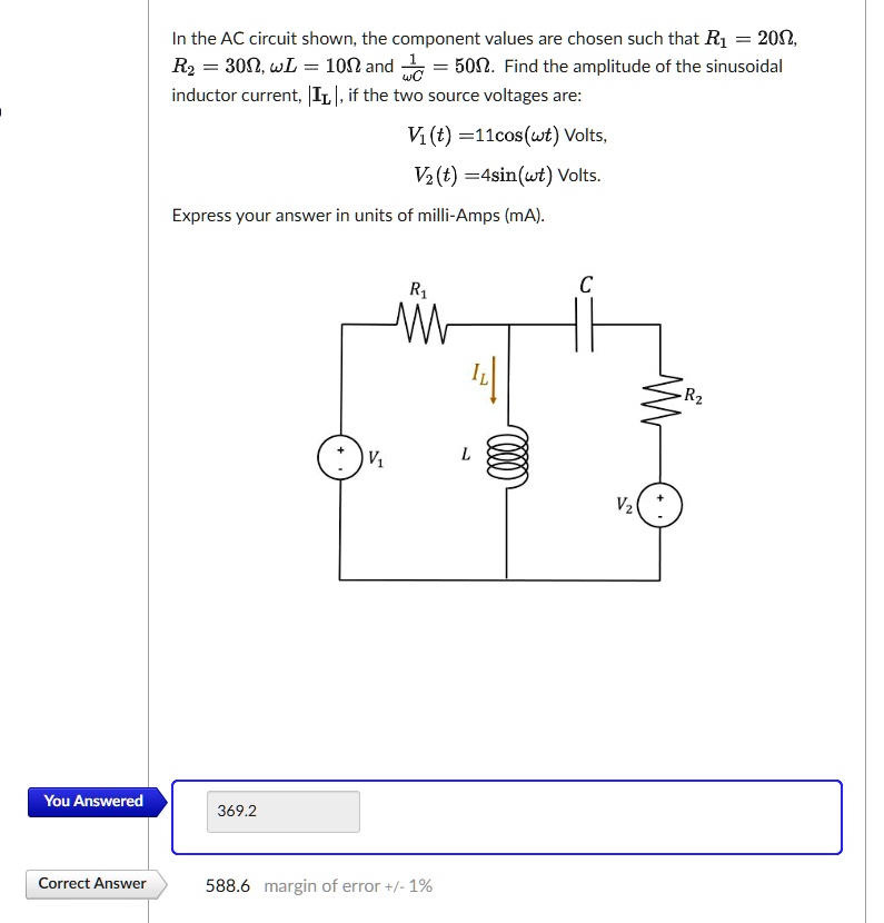 In the AC circuit shown, the component values are chosen such that R1 = 20Ω, R2 = 30Ω, ω L = 10Ω ...