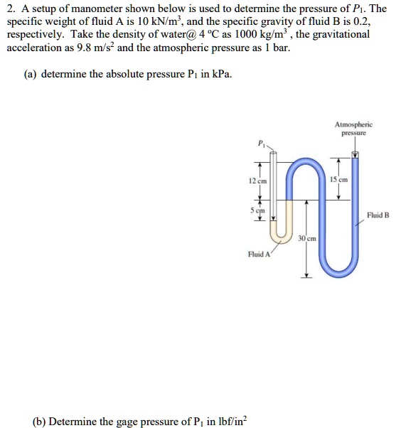 SOLVED: A setup of a manometer shown below is used to determine the pressure of P. The specific ...
