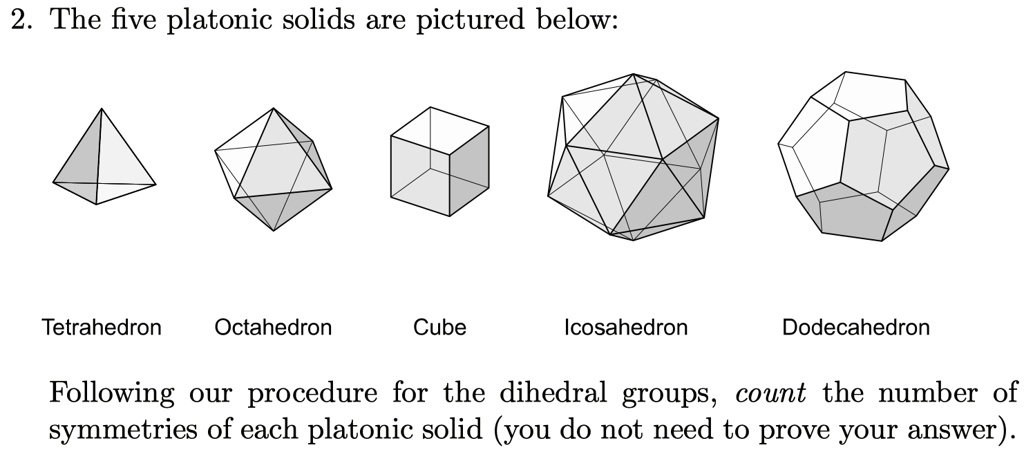 SOLVED:2 The five platonic solids are pictured below: Tetrahedron ...