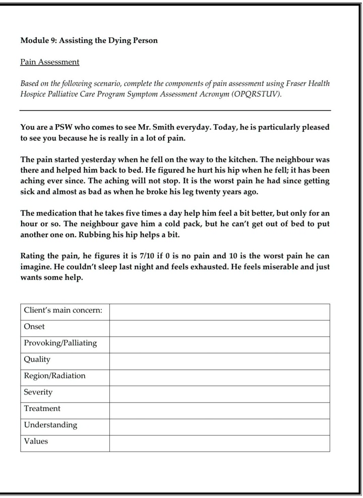 module 9 assisting the dying person pain assessment based on the ...