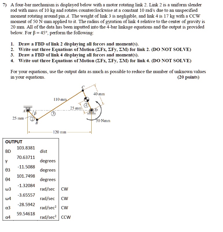 7 a four bar mechanism is displayed below with a motor rotating link 2 ...