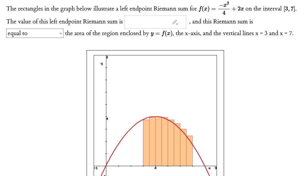 SOLVED: I2 The rectangles in the graph below illustrate a left endpoint Riemann sum for f(z ...