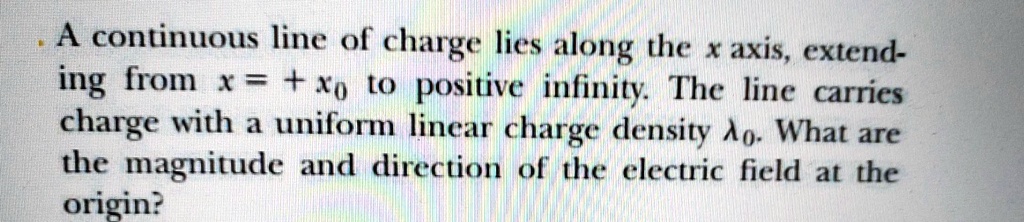 SOLVED: A continuous line of charge lies along the xaxis, extend- ing ... SOLVED: A continuous line of charge lies along the xaxis, extend- ing ...