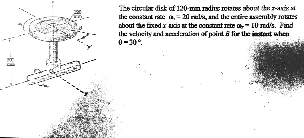 The circular disk of 120-mm radius rotates about the z-axis at the ...