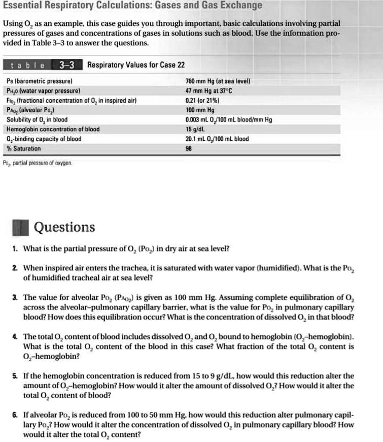 essential respiratory calculations gases and gas exchange using 0 as an ...
