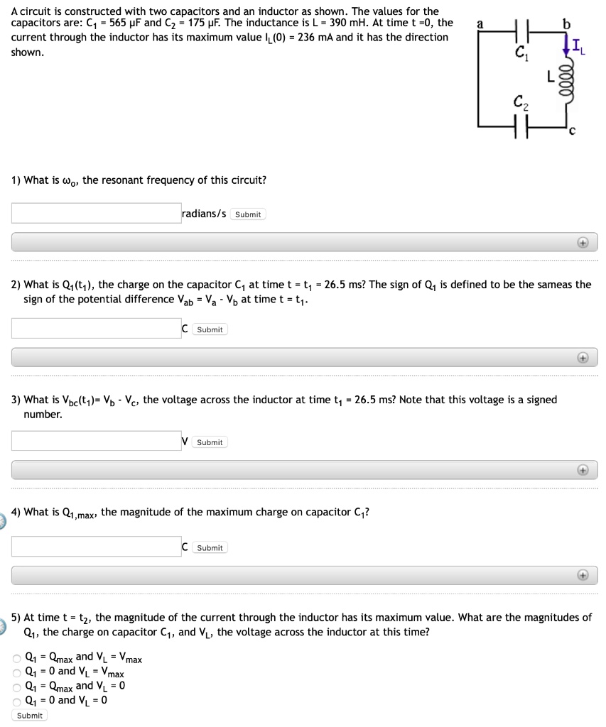 SOLVED: A circuit is constructed with two capacitors and an inductor as ...