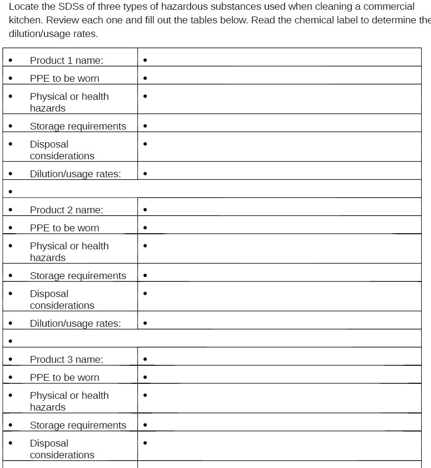 [GET ANSWER] locate the sdss of three types of hazardous substances used when cleaning a ...