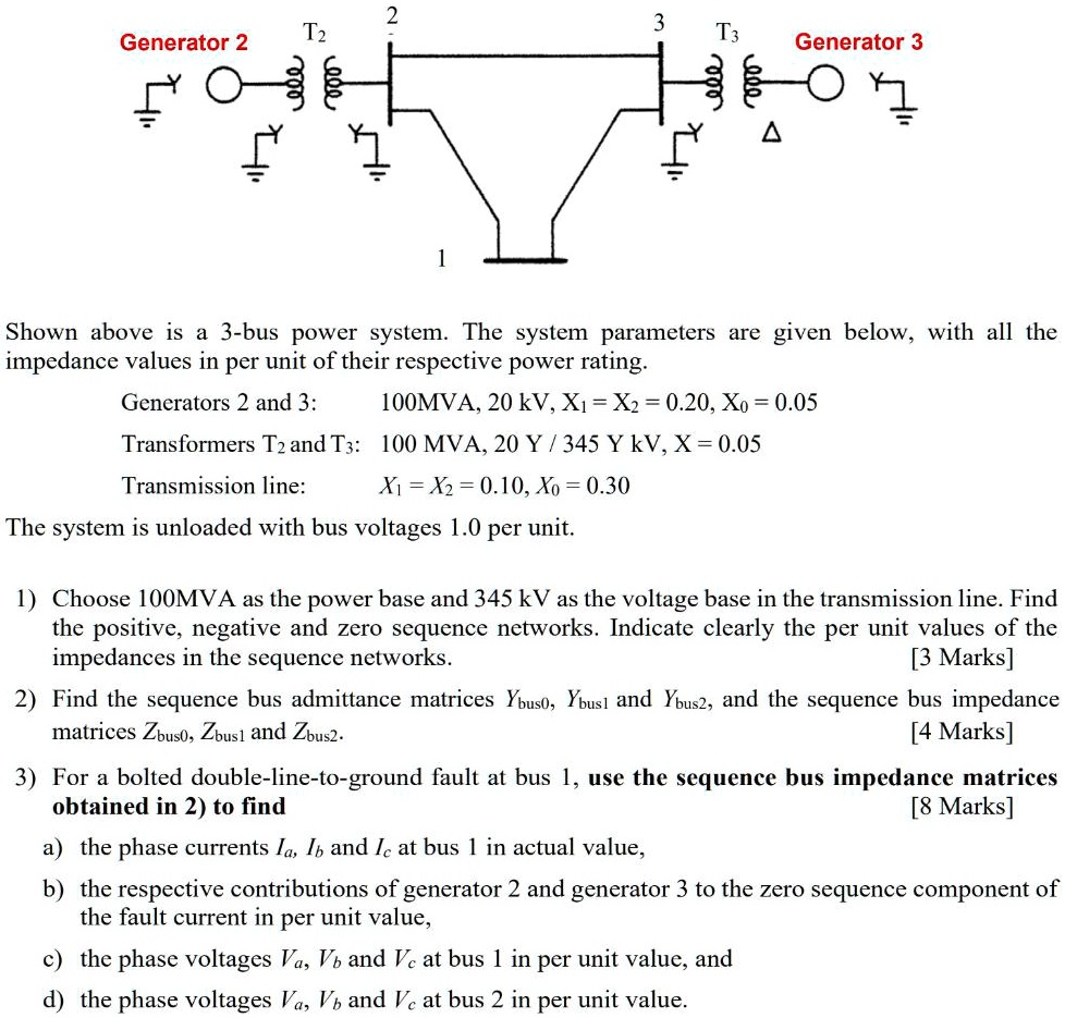 SOLVED: T2 3 T3 Generator 3,000,000 Generator 2 00 Shown above is a 3-bus power system. The ...