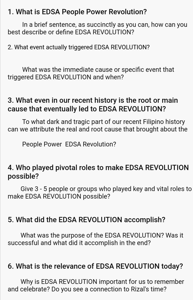 answer the following question 1 what is edsa people power revolution in ...