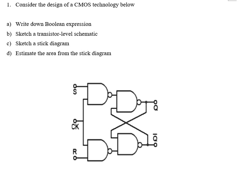 1. Consider the design of a CMOS technology below a) Write down Boolean expression b) Sketch a ...