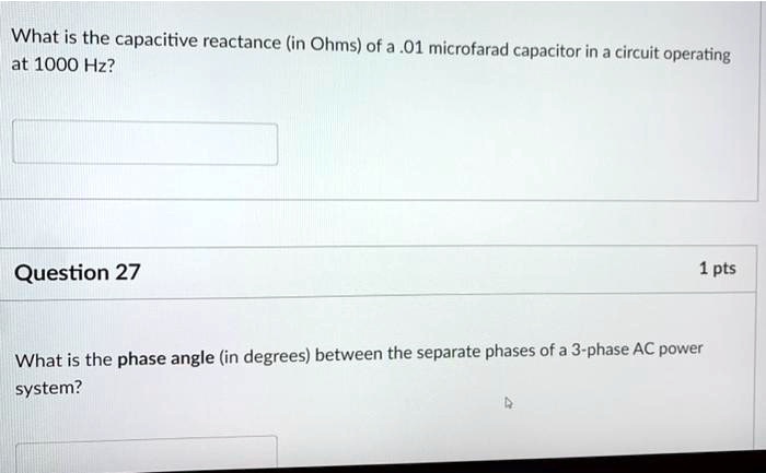 SOLVED: What is the capacitive reactance (in Ohms) of a 0.01 microfarad ...