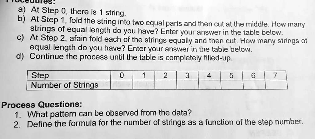 SOLVED: Text: a) At Step 0, there is 1 string. b) At Step 1, fold the ...