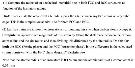 SOLVED: Compute the radius of an octahedral interstitial site in both ...
