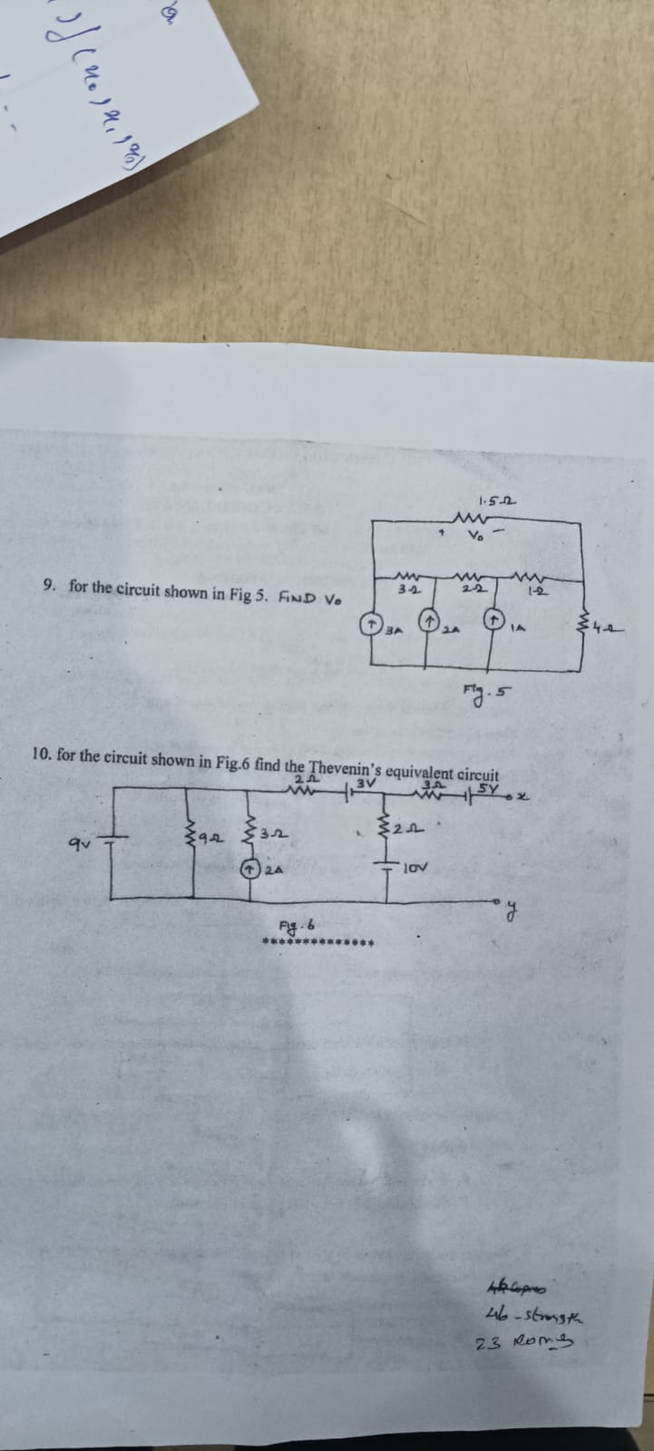 9. for the circuit shown in Fig 5. Find V0 10. for the circuit shown in Fig. 6 find the Thevenin ...