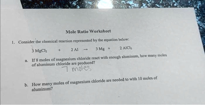 Mole Ratio Worksheet 1. Consider the chemical reaction represented by the equation below: 3 ...