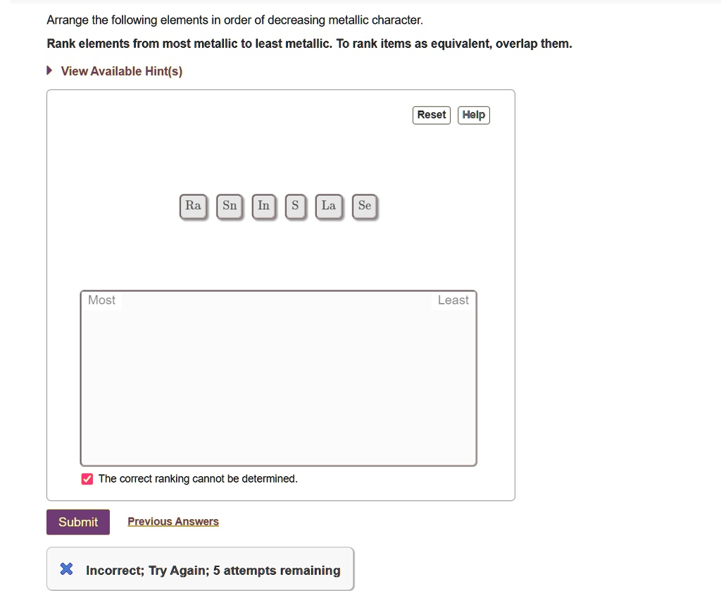 Arrange the following elements in order of decreasing metallic ...