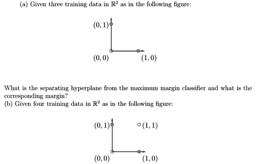 SOLVED: (a) Given three training data in R? as in the following figure: (0,1) (0,0) (1,0) What ...