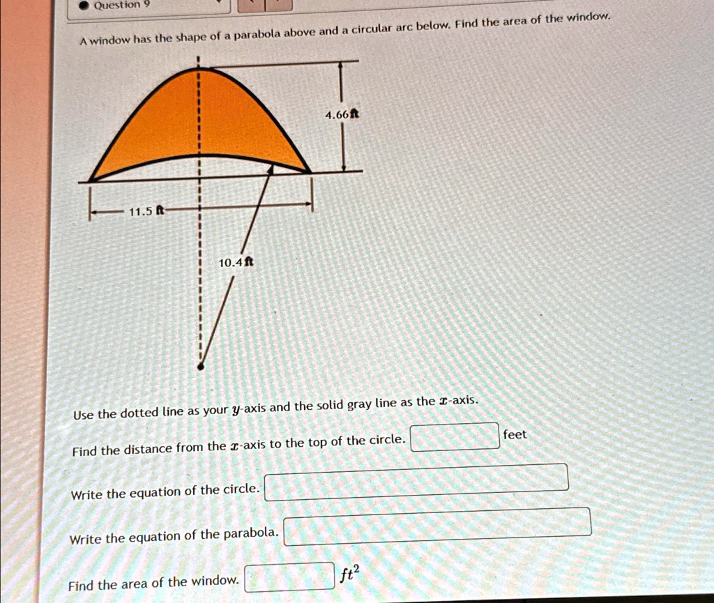 Question 9 A window has the shape of a parabola above and a circular ...