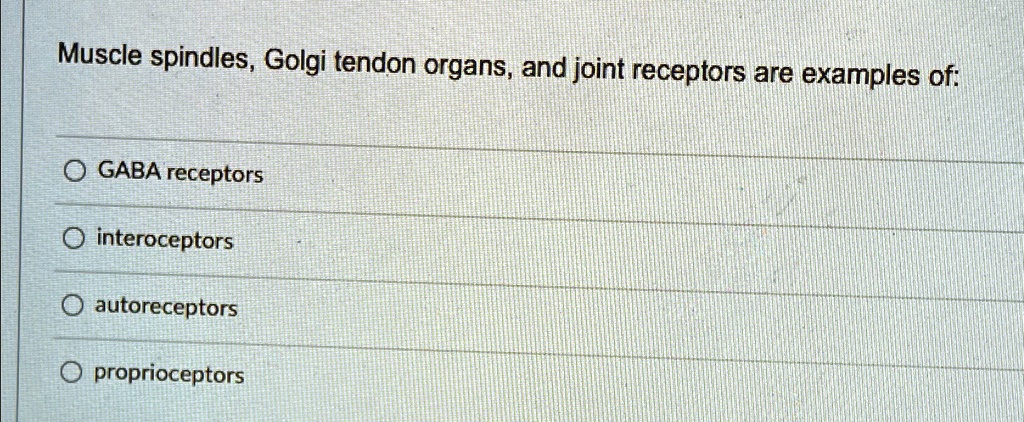 muscle spindles golgi tendon organs and joint receptors are examples of ...