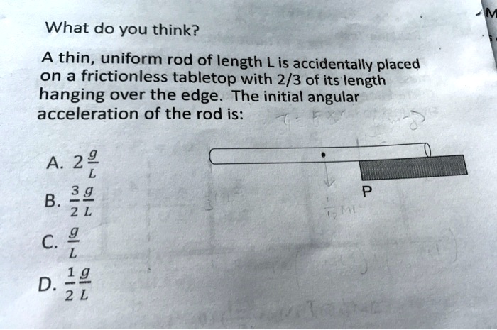 SOLVED: What do you think? thin, uniform rod of length L is ...