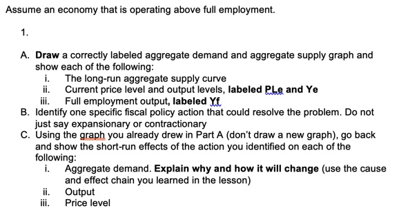 SOLVED: Assume an economy that is operating above full employment. A ...
