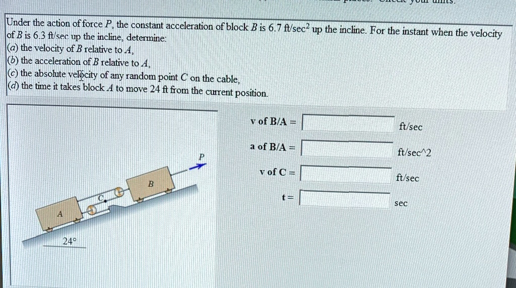 under the action of force p the constant acceleration of block b is 67 ftsec2 up the incline for ...