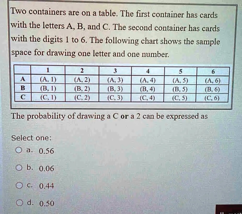 two containers are on a table the first container has cards with the letters a band c the second ...