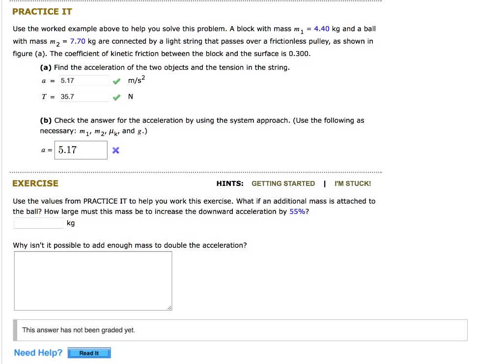 SOLVED: Use the worked example above to help you solve this problem. A block with mass m = 4.40 ...