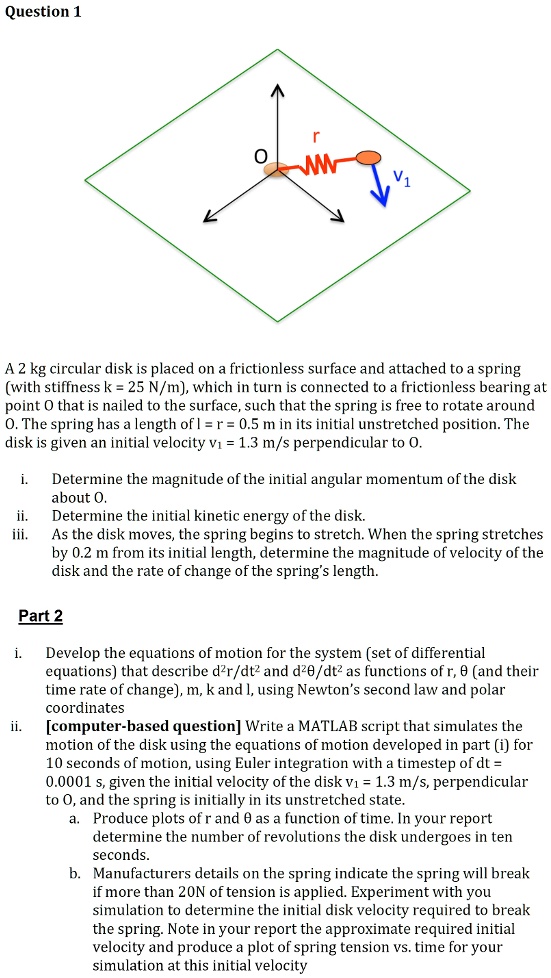 SOLVED: A 2 kg circular disk is placed on a frictionless surface and attached to a spring (with ...
