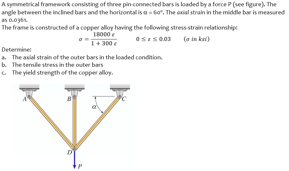 a symmetrical framework consisting of three pin connected bars is ...