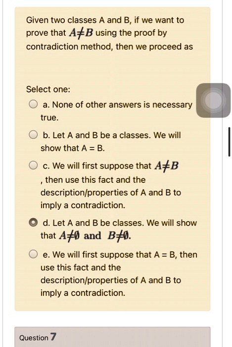 SOLVED: Given two classes A and B, if we want prove that A#B using the ... SOLVED: Given two classes A and B, if we want prove that A#B using the ...