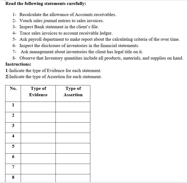 SOLVED: Read the following statements carefully: 1- Recalculate the ... SOLVED: Read the following statements carefully: 1- Recalculate the ...