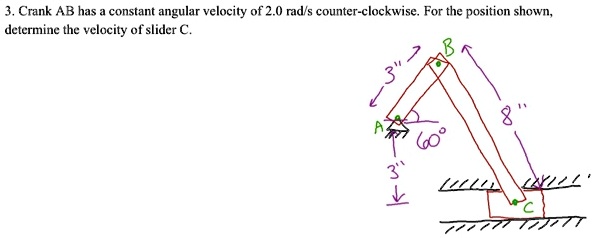 3. Crank AB has a constant angular velocity of 2.0 rad/s counter-clockwise. For the position ...