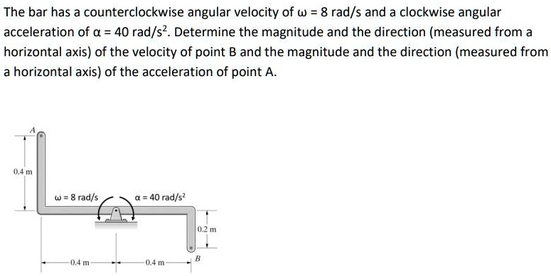 SOLVED: The bar has a counterclockwise angular velocity of W = 8 rad/s and a clockwise angular ...