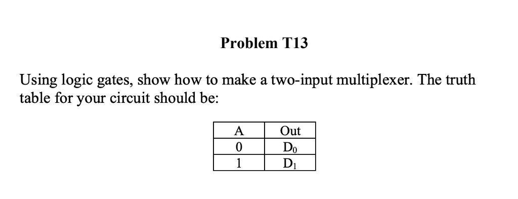 SOLVED: Problem T13 Using logic gates, show how to make a two-input ...
