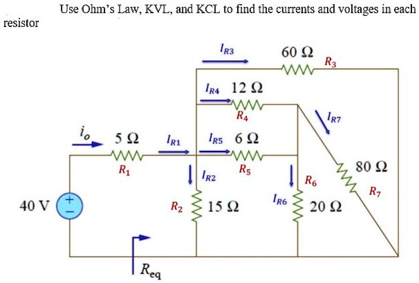 SOLVED: Texts: Use Ohm's Law, KVL, and KCL to find the currents and voltages in each resistor in ...