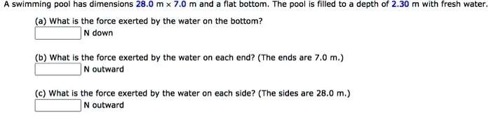 SOLVED: swimming pool has dimensions 28.0 m * 7.0 m and flat bottom Tne ...