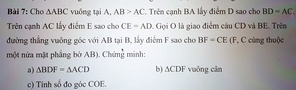 Solved Bà I 7 Cho Tam Giác Abc Vuông Tại A Ab Ac Trên Cạnh