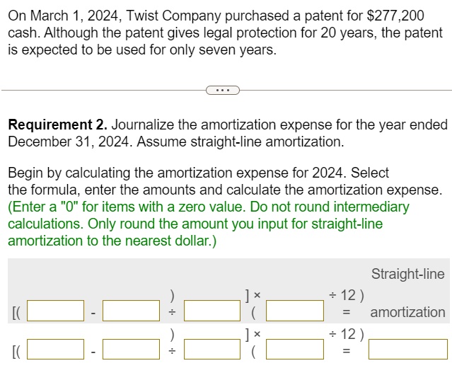 Requirement 2. Journalize the amortization expense for the year ended ...