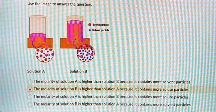 SOLVED: Use the image to answer the question: Solute particle Solvent particle Solution A ...