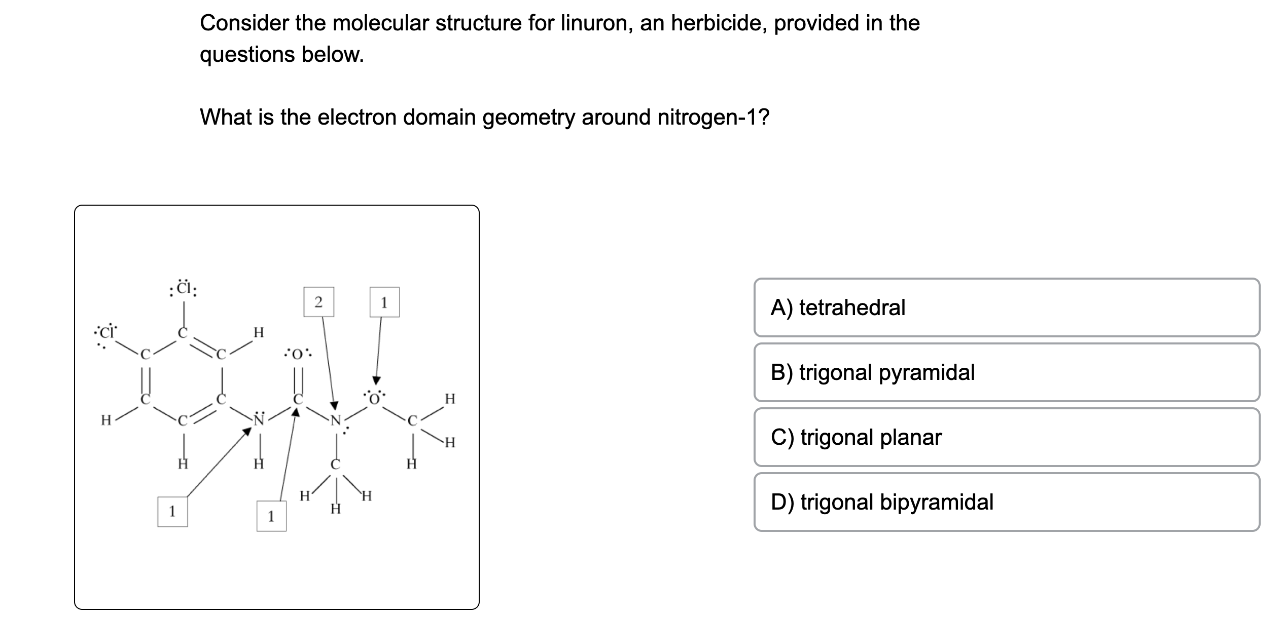 Consider the molecular structure for linuron, an herbicide, provided in ...