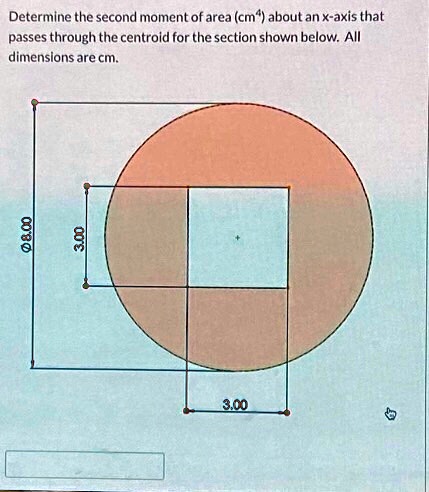 Determine the second moment of area (cm³) about an x-axis...