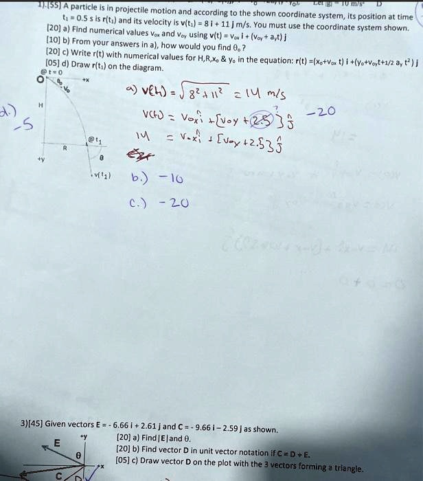 SOLVED: .[5S] A particle is in projectile motion and according to the shown coordinate system ...