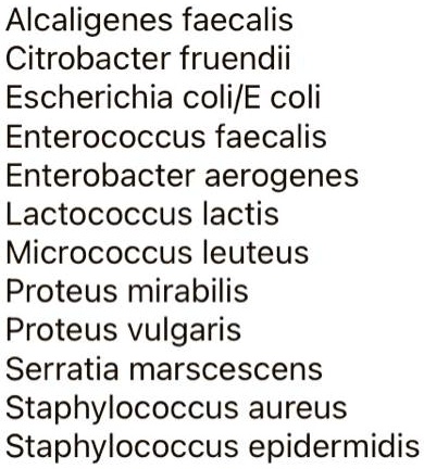 Alcaligenes faecalis Citrobacter fruendii Escherichia colijE coli ...